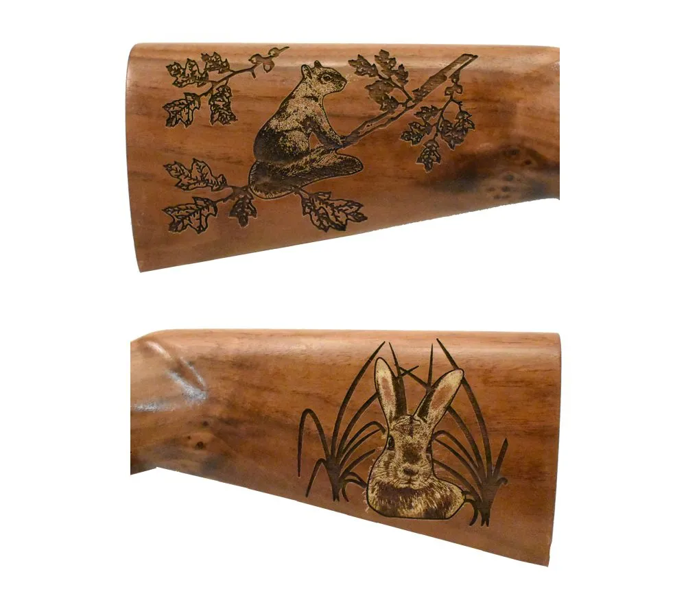 Custom Double-Sided Gun Stock Image Engraving | Whitetail Woodcrafters
